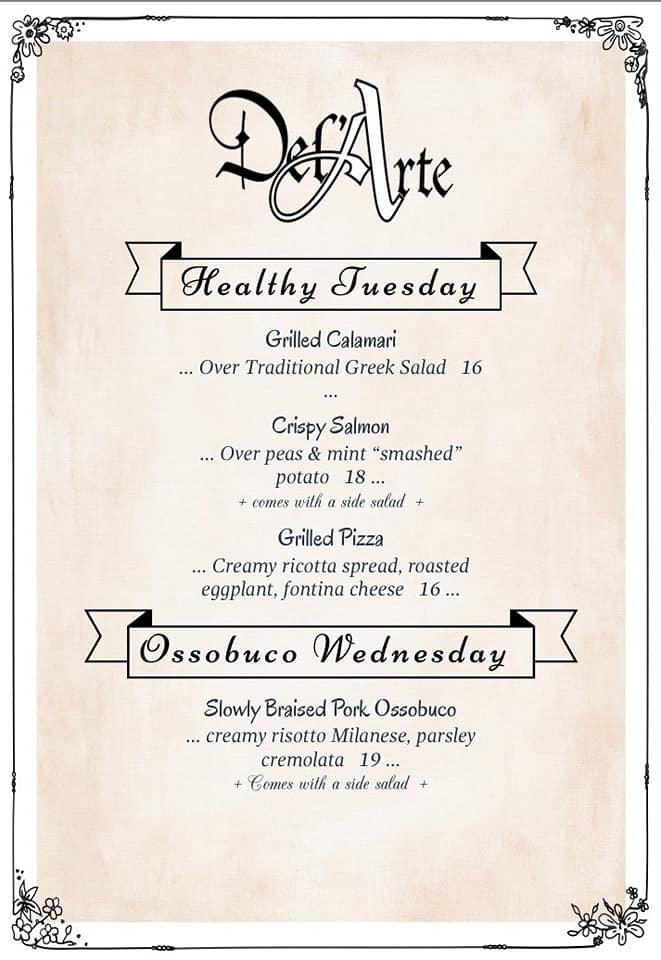 Menu at Del' Arte Restaurant, Orangeburg