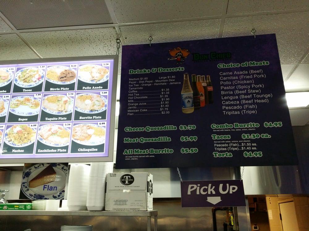 Menu at Don Chico's restaurant, Oregon City