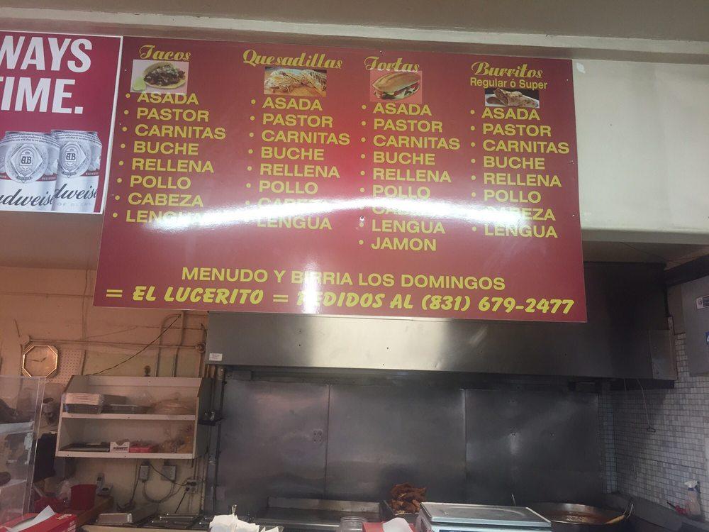 Menu at El Lucerito restaurant, Chualar