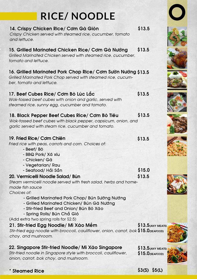 Menu at Family Pho restaurant, Geelong
