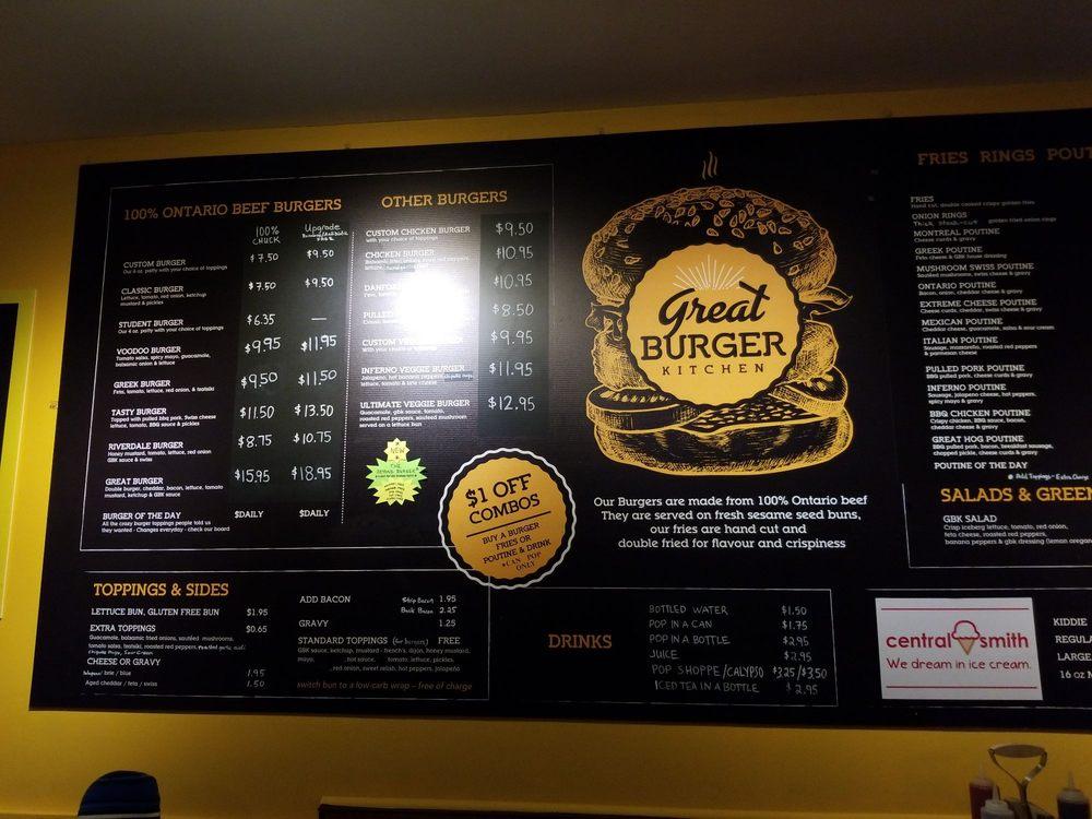 Menu at Great Burger Kitchen restaurant, Toronto, Gerrard St E