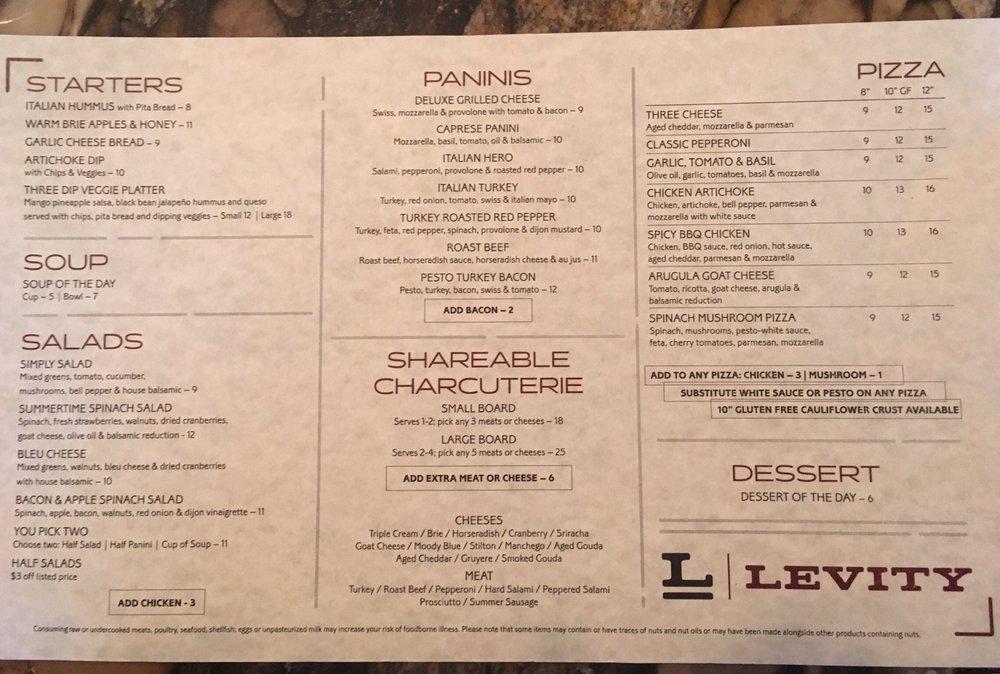 Menu at Levity Bar and Casino, Billings