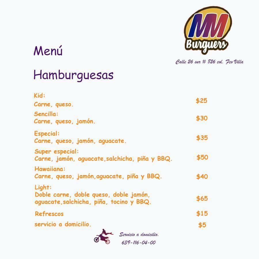 Menu at MM Burguer's restaurant, Delicias