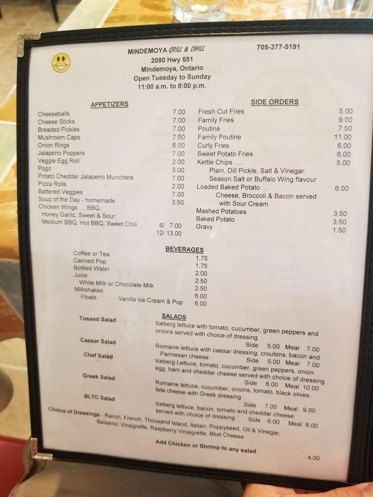 Menu at Mindemoya Grill fast food, Mindemoya