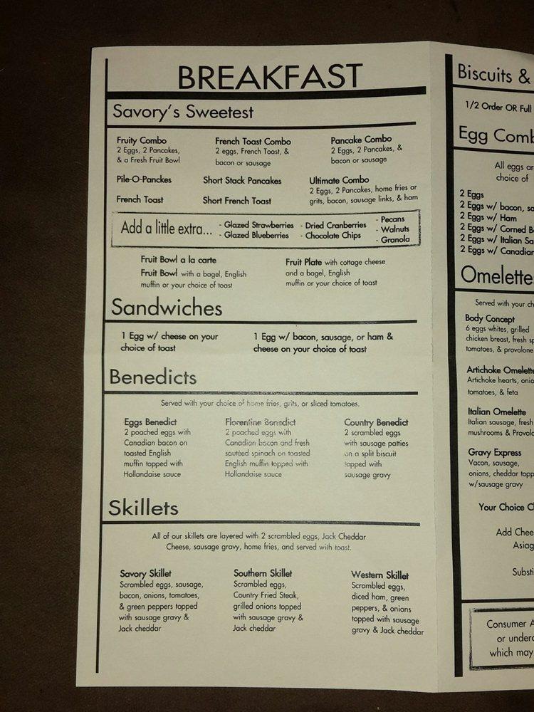 Menu at Savory Restaurant, Largo