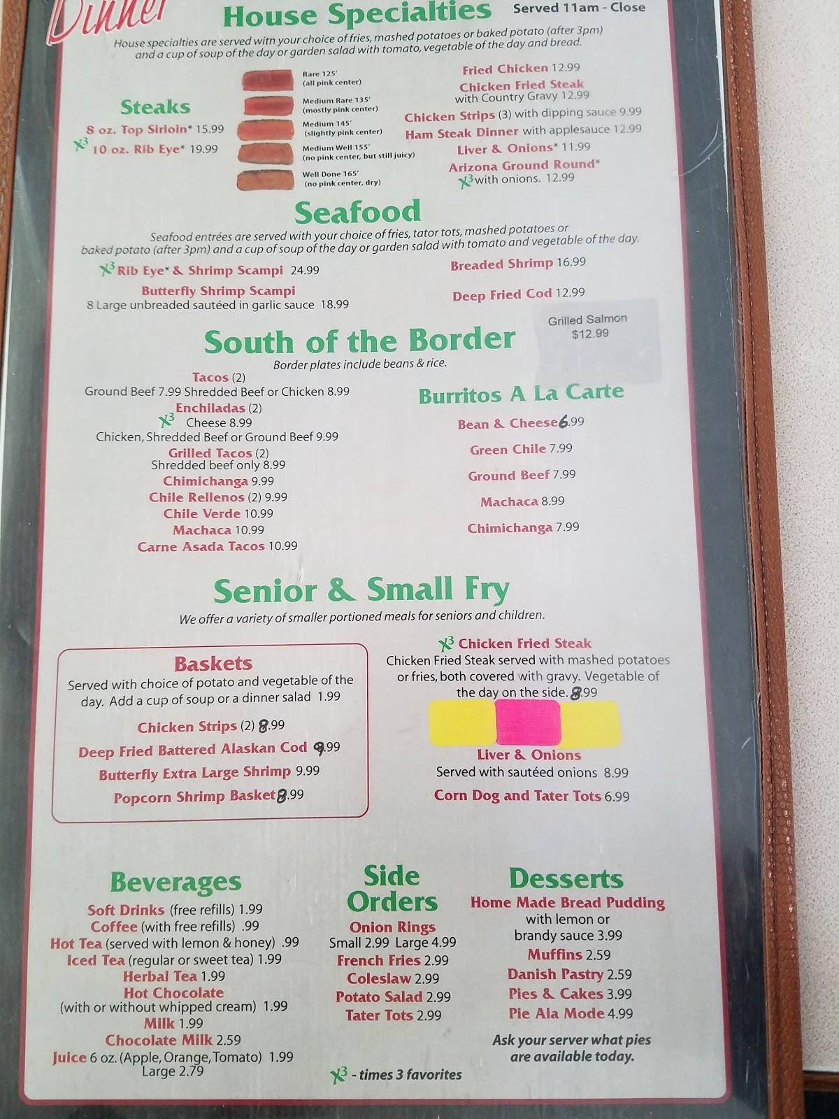 Menu at Times 3 Family Restaurant, Quartzsite