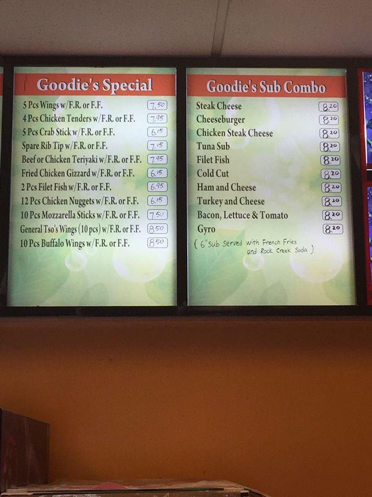 Menu at Goodies restaurant, Bryans Road