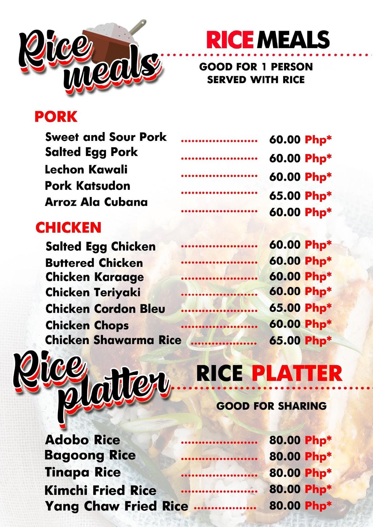 Menu at Inang’s restaurant, Dasmariñas