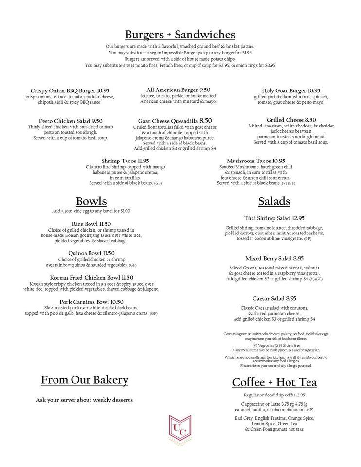 Menu at Jan Marie and Richard J. Crawford University Club, Norman