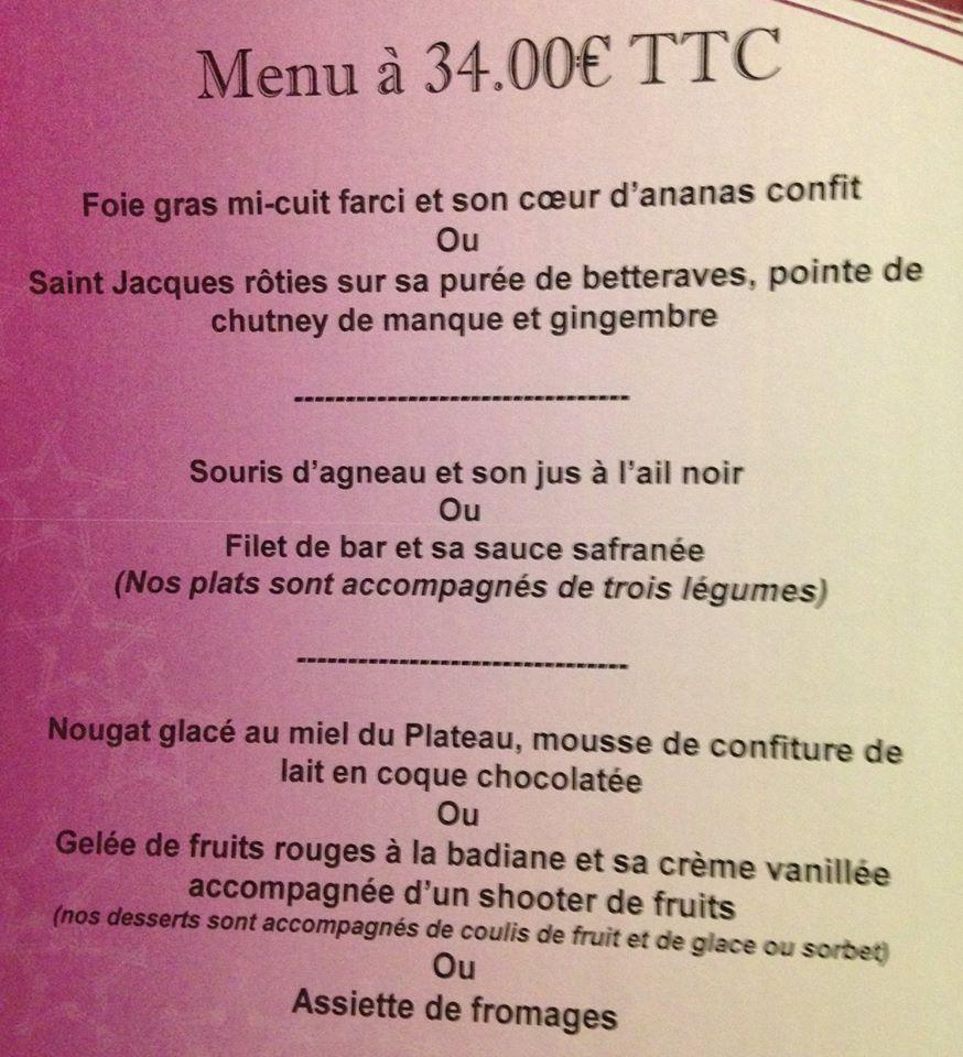 Menu at Restaurant de l'Etoile, Saône