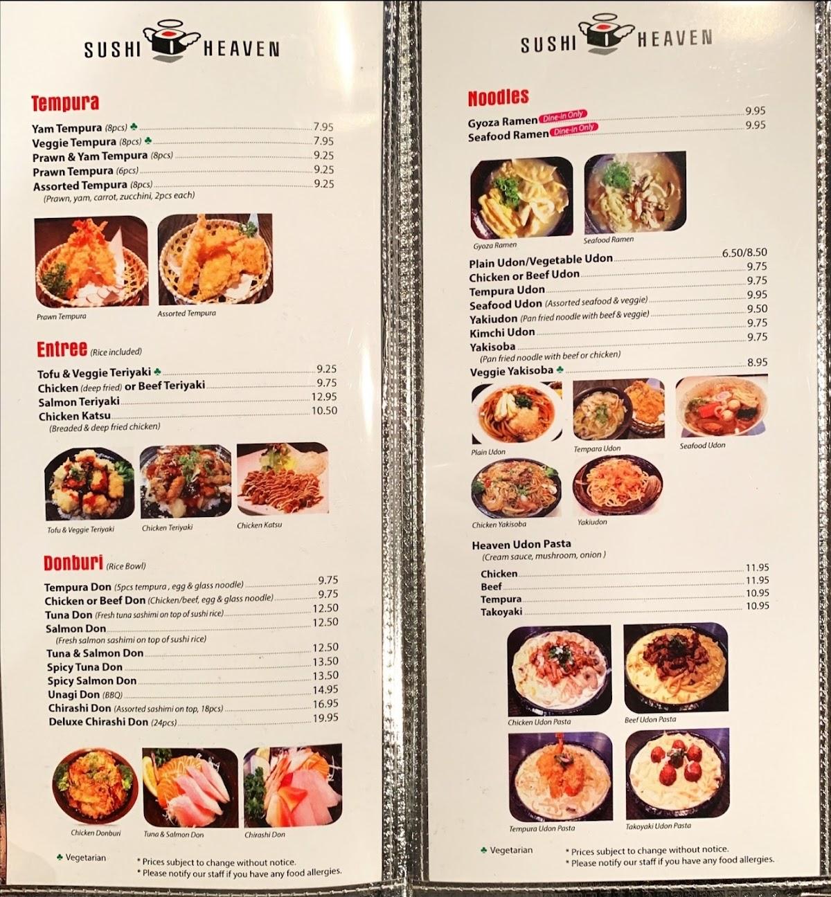 Menu at Sushi Heaven in New Westminster restaurant, New Westminster ...
