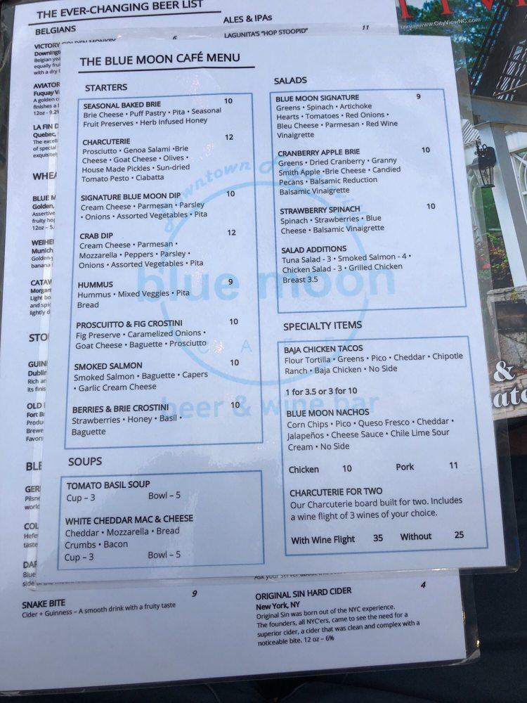 Menu at Blue Moon Cafe, Fayetteville