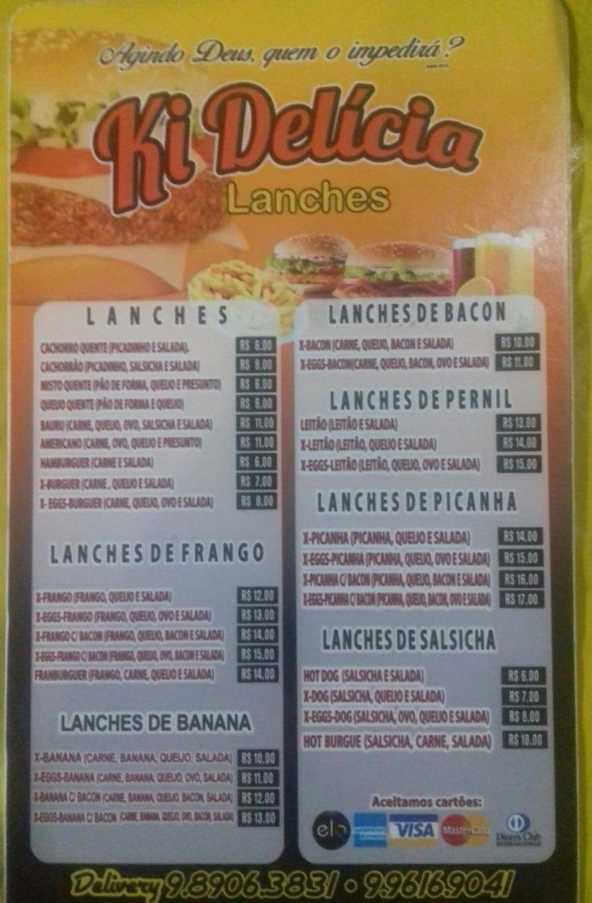Menu em Café Ki-Delicia Deus é fiel, Belém