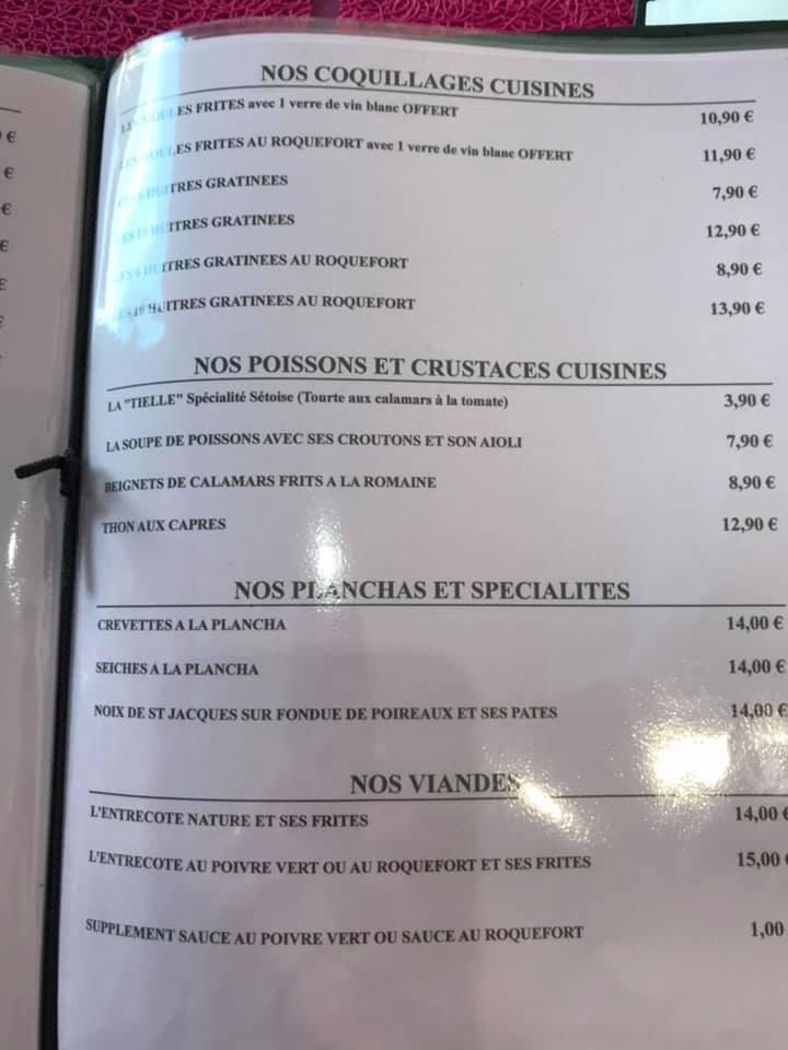 Menu at Chez Titou fast food, Mèze, 47Bis Av. de Pézenas