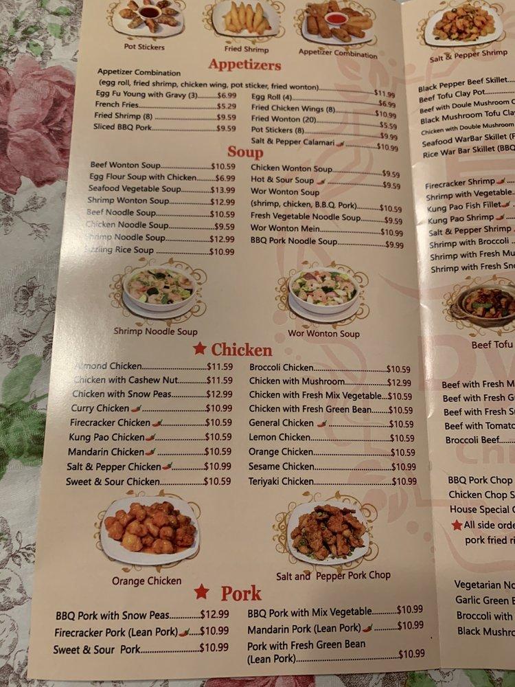 Menu at Dynasty Chinese Cuisine restaurant, Hanford