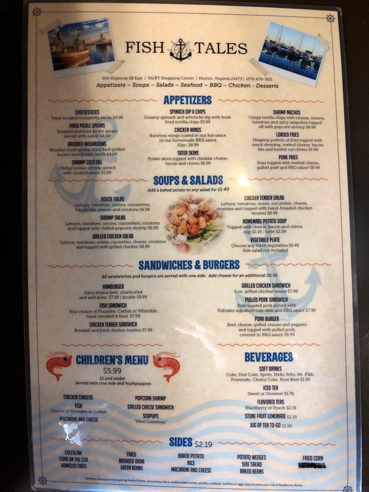 Menu at Fishtales restaurant, Norton