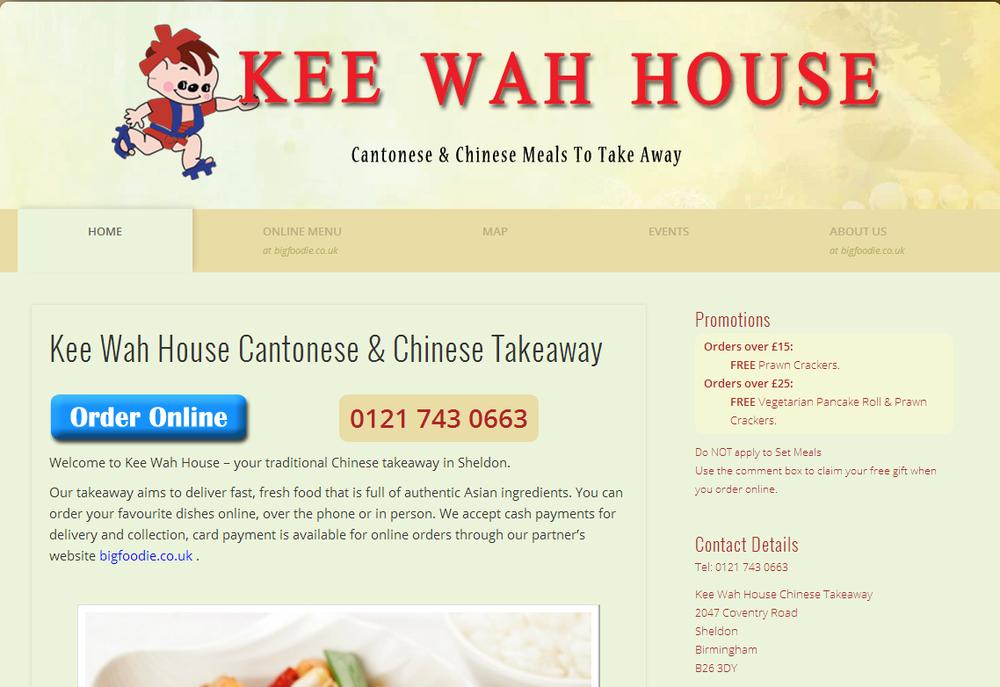 Menu at Kee Wah House fast food, Birmingham