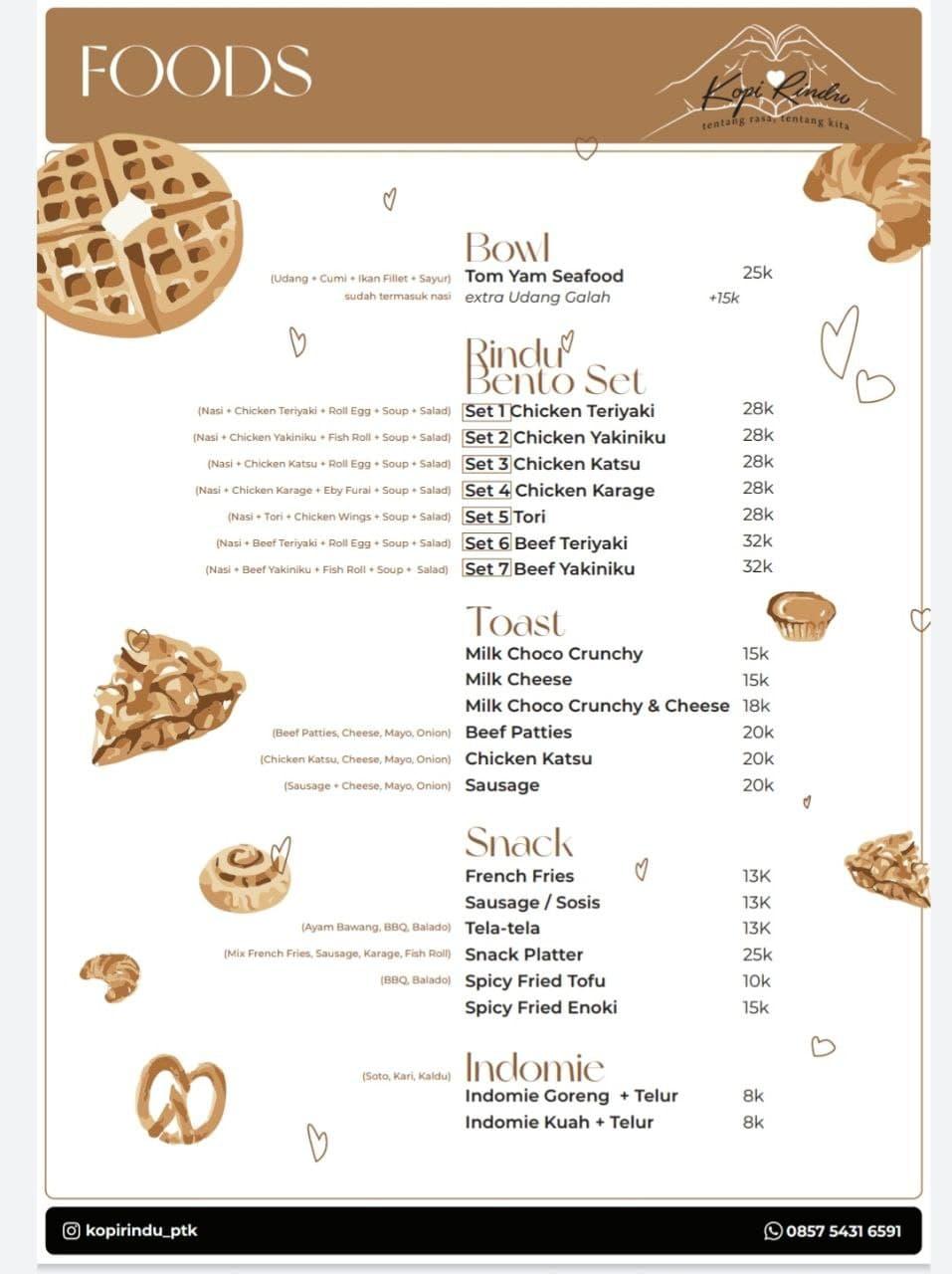 Menu at Kopi Rindu cafe, Pontianak