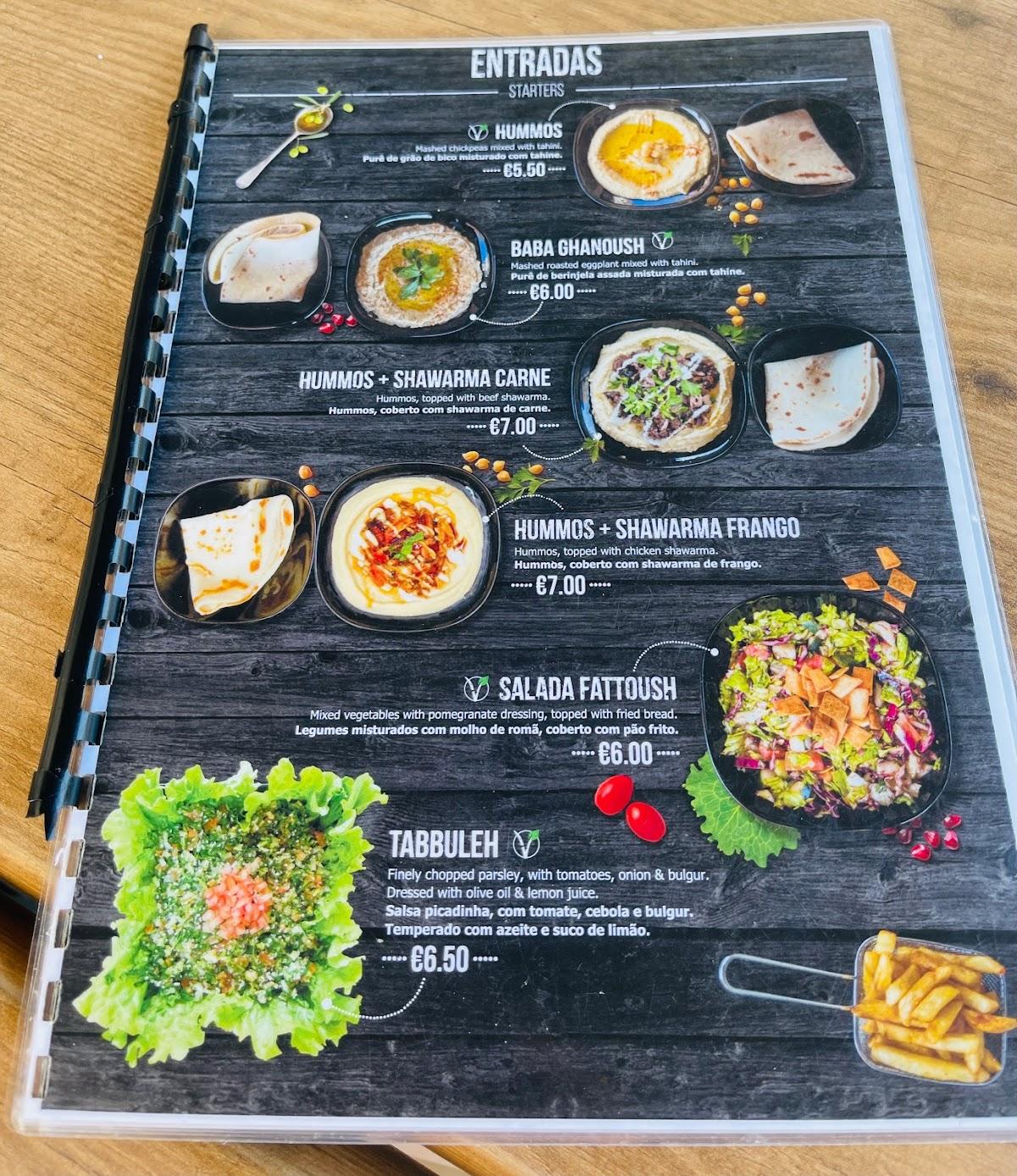 Menu at Lebanese Corner restaurant, Lisbon