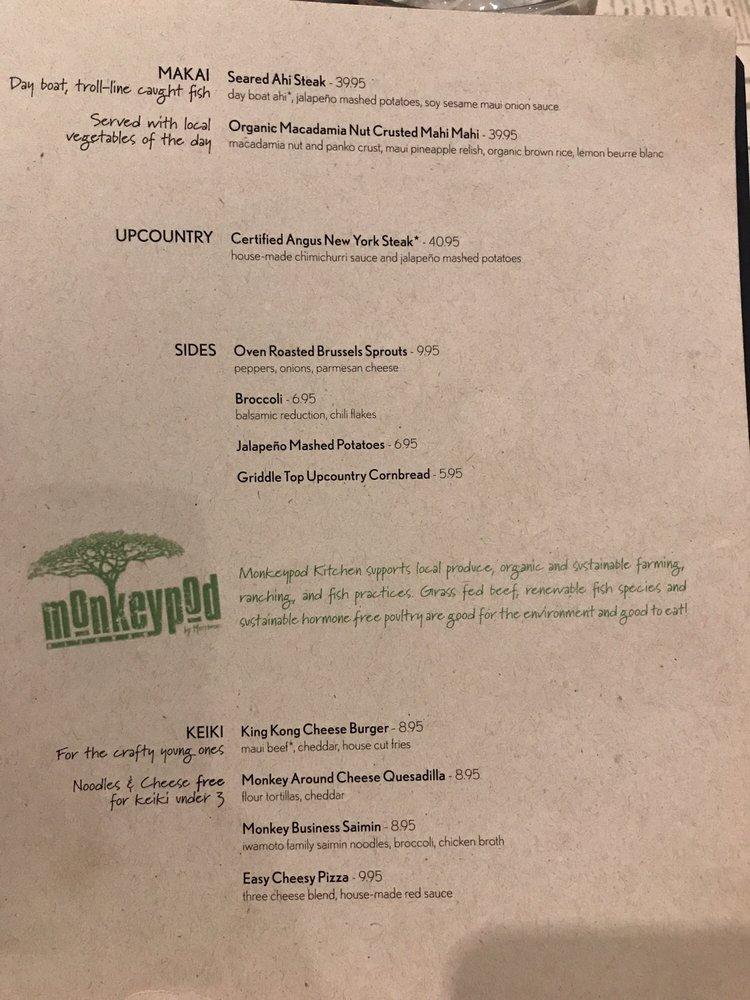 Menu at Monkeypod Kitchen by Merriman - Kaanapali, Maui pub & bar, Lahaina