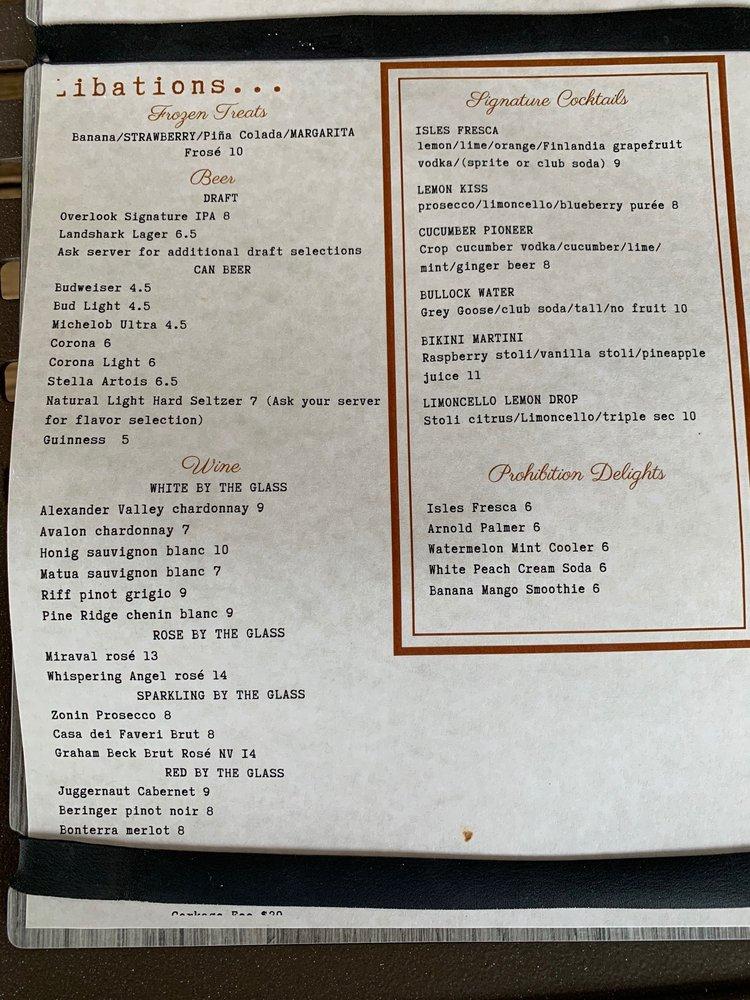 Carta de Overlook Bar And Grill, Naples