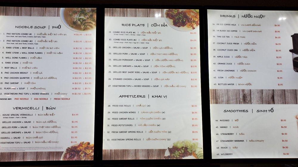 Menu at Pho Nation restaurant, San Francisco