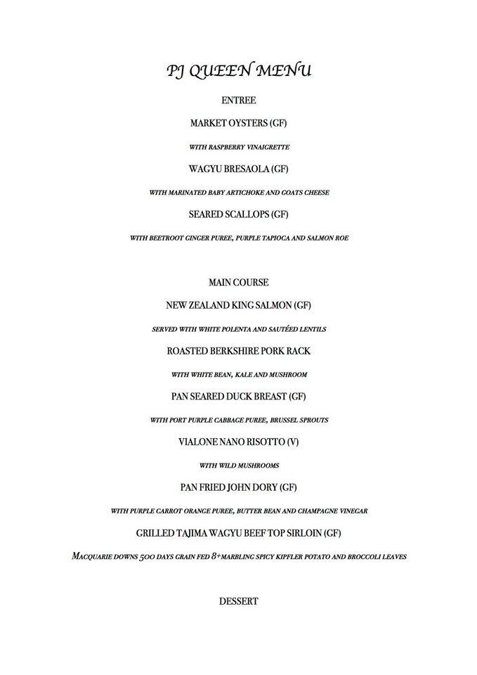 Menu at Ret230_Pj Queen Restaurant, The Rocks