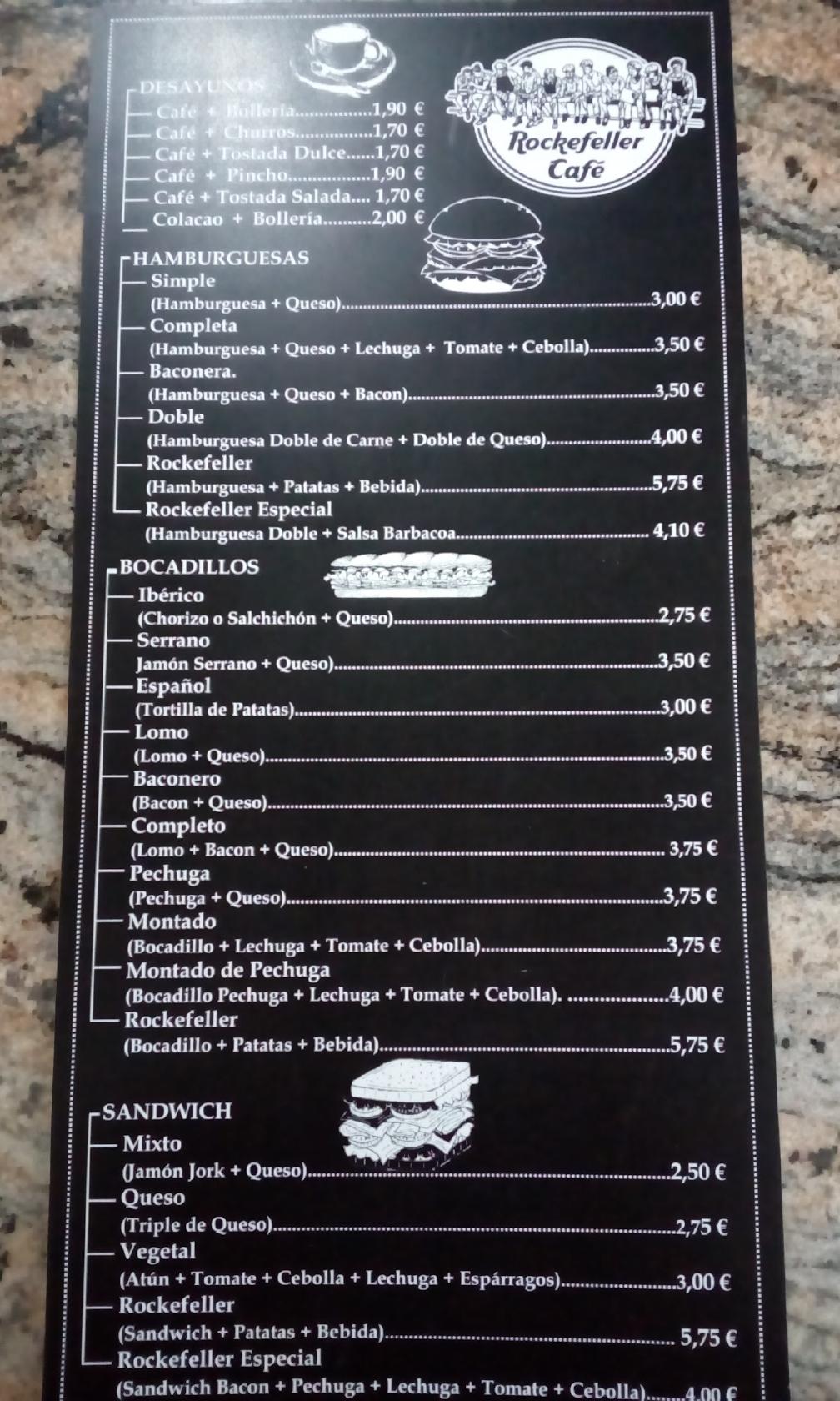 Menu at Rockefeller Café Cortegada, Cortegada