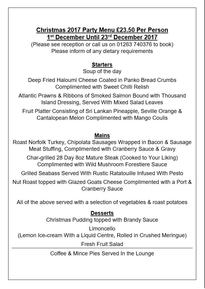 Menu at The Manor Hotel pub & bar, Blakeney