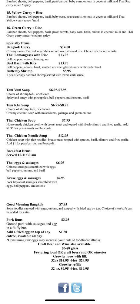 Menu at Bangkok Xpress @ Kruse Village restaurant, Lake Oswego