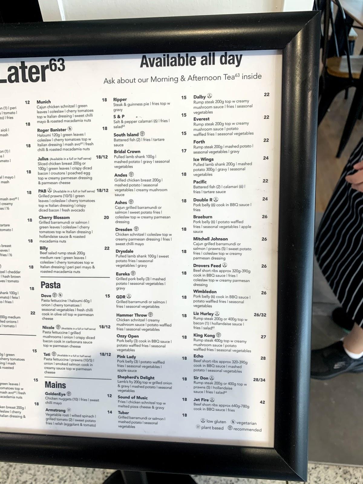 Menu at Cafe 63 Beenleigh, Beenleigh