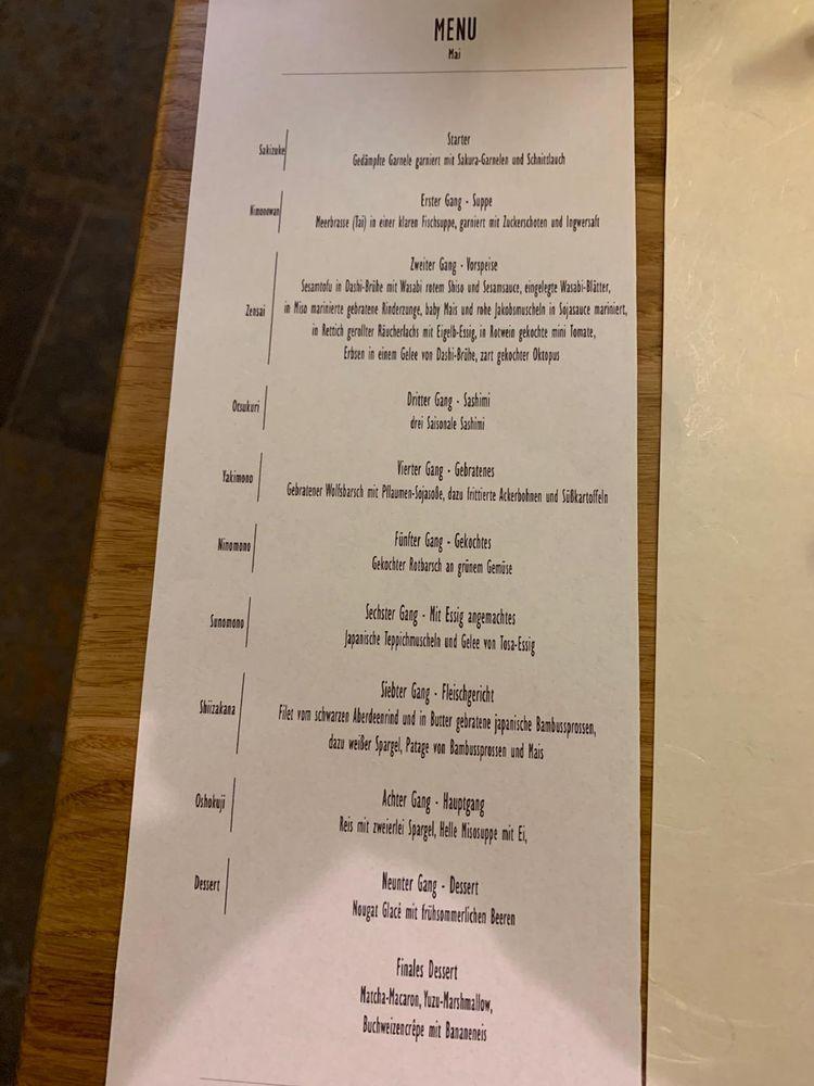 Menu at Nihonryori KEN 日本料理 謙 Japanisches Kaiseki-Restaurant, Frankfurt