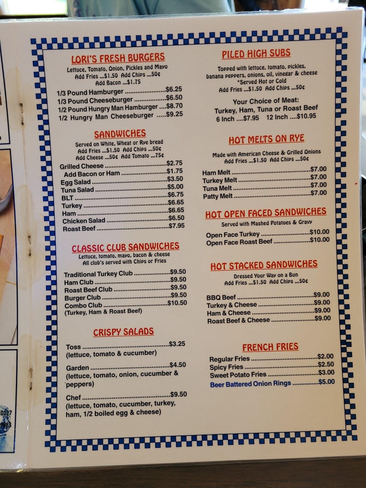 Menu at Lori's restaurant, Palatka