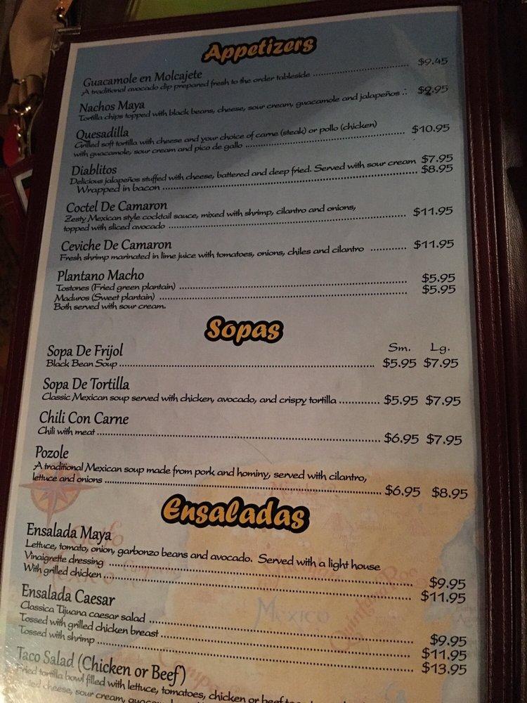 Menu at Maya Cafe, Fishkill