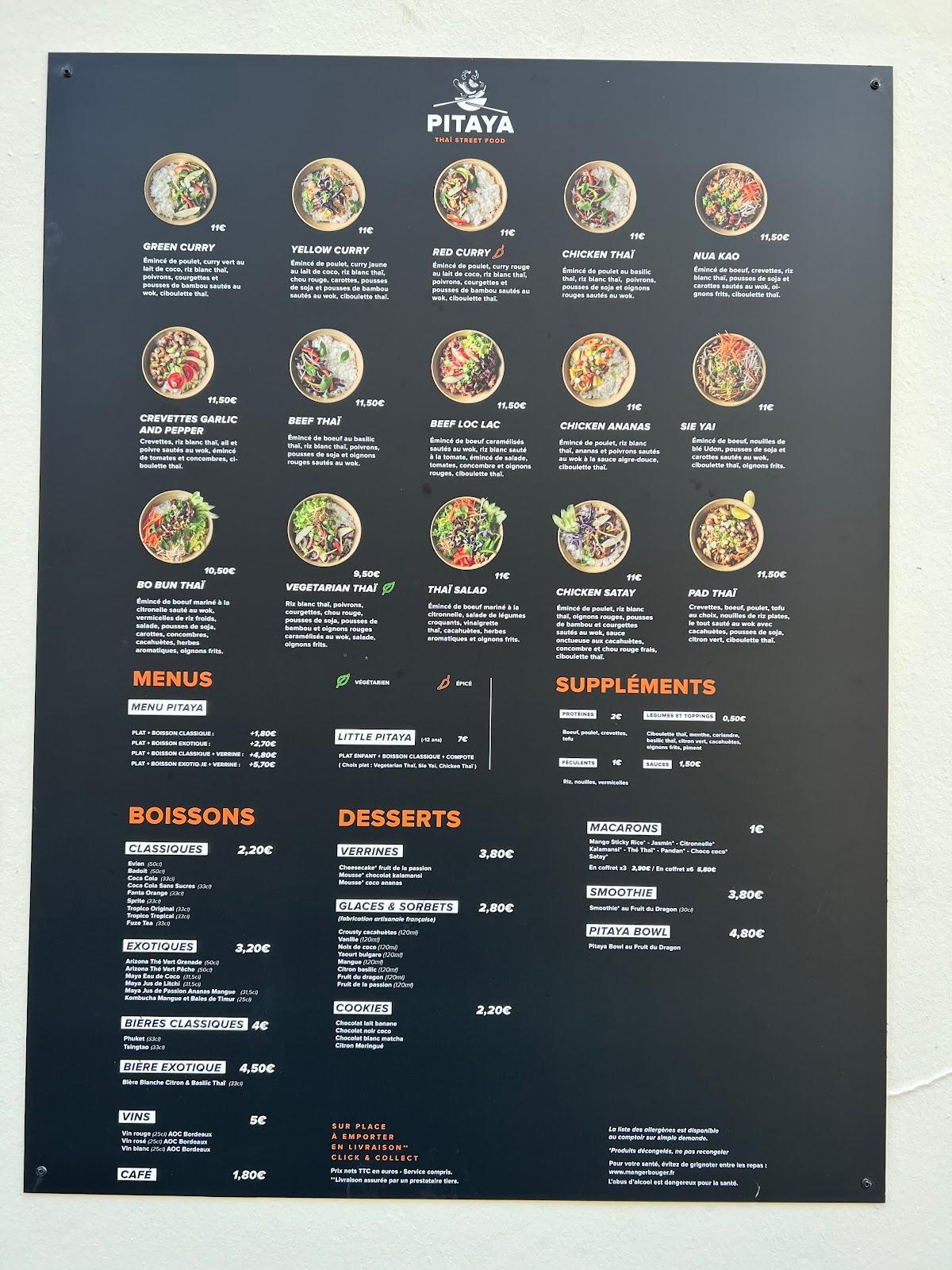 Menu au Pitaya Thaï Street Food restaurant, Besançon