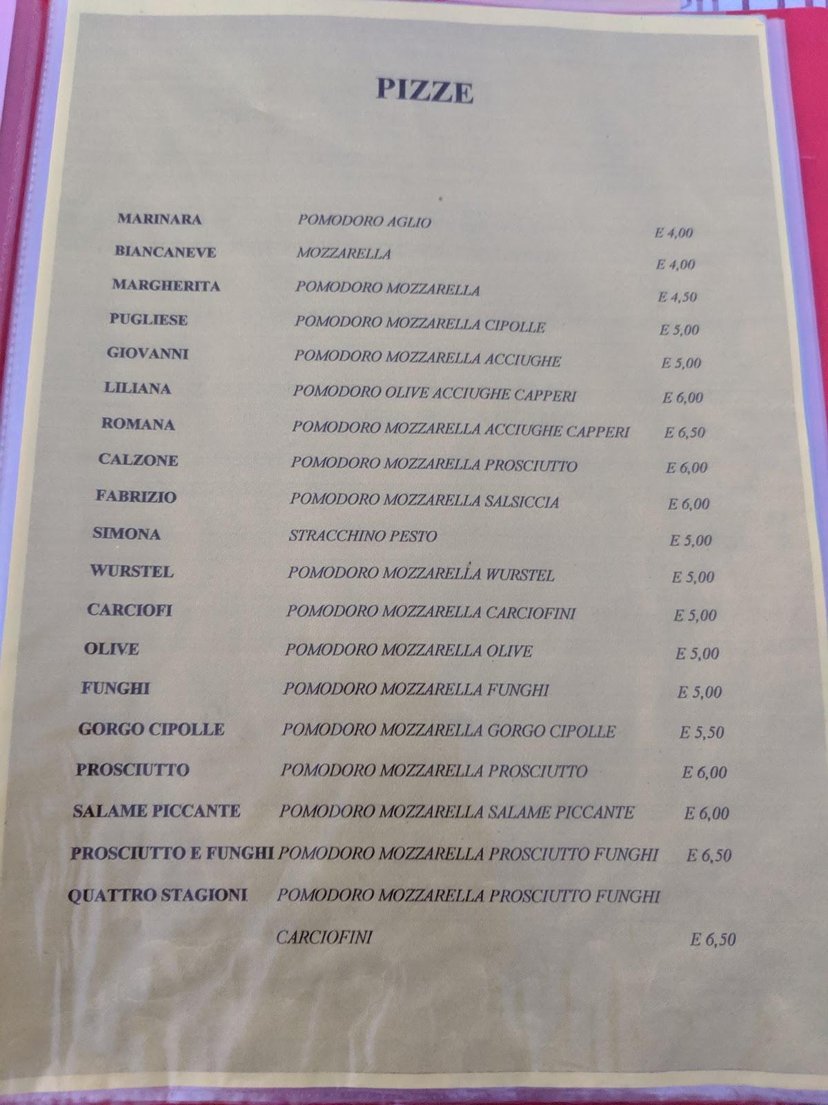 Menu at Pizzeria San Bastian, Montabone