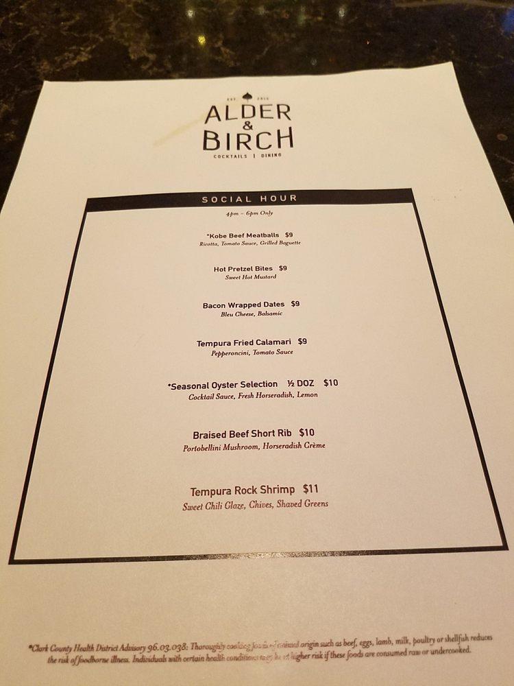 Menu at Alder & Birch pub & bar, Las Vegas