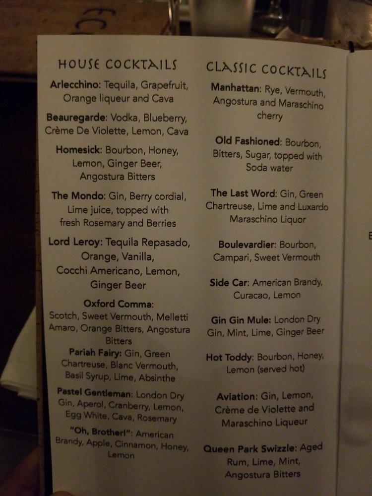 Menu at Ecco on Overton Park restaurant, Memphis