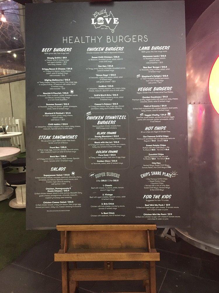 Menu at Grilld, Melbourne