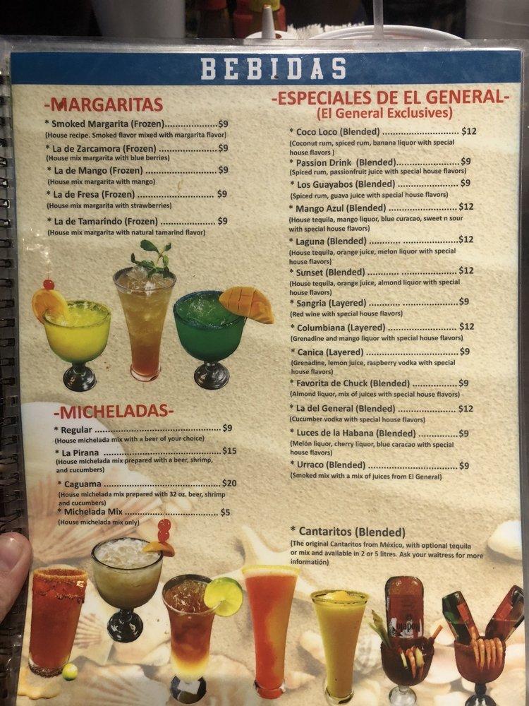 Menu at Mariscos El General restaurant, Pasadena, Spencer Hwy