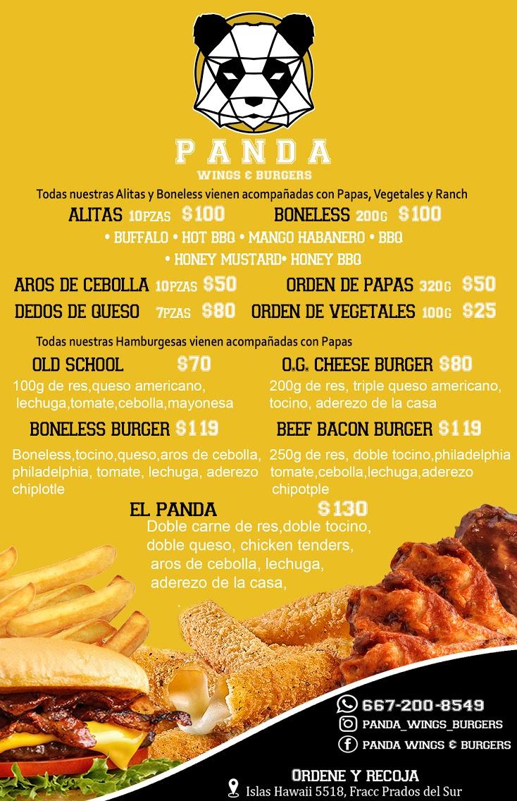 Menu at Panda Wings & Burgers restaurant, Culiacán