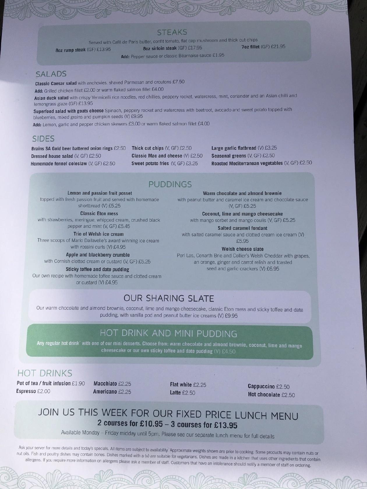 Menu at Penhelig Arms Hotel pub & bar, Aberdyfi