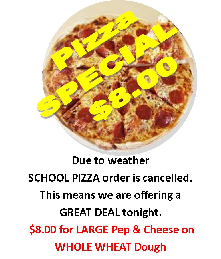 Menu at Side Street Pizza restaurant, Chesley