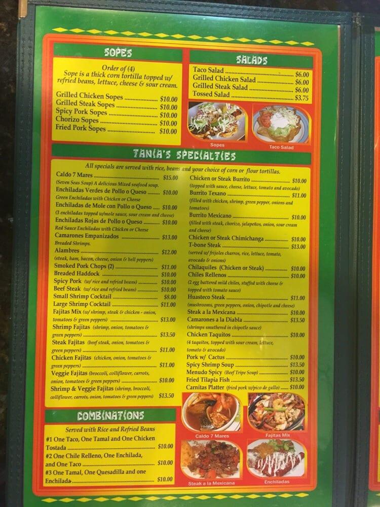 Menu at Tanias Mexican Restaurant & Store, Gettysburg