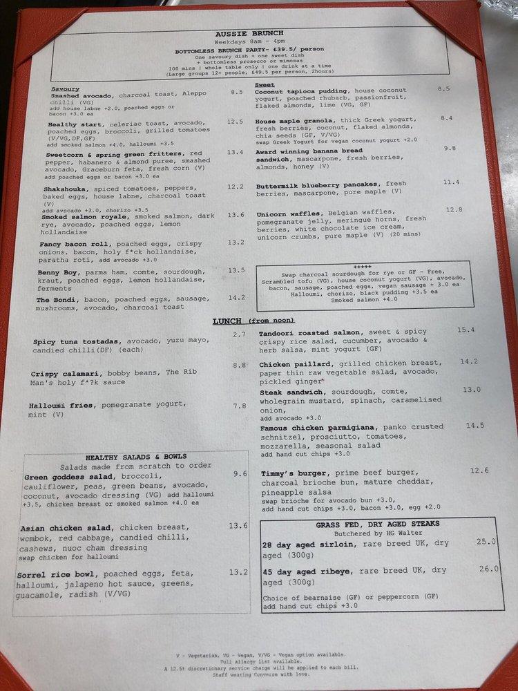 Menu at Timmy Green pub & bar, London