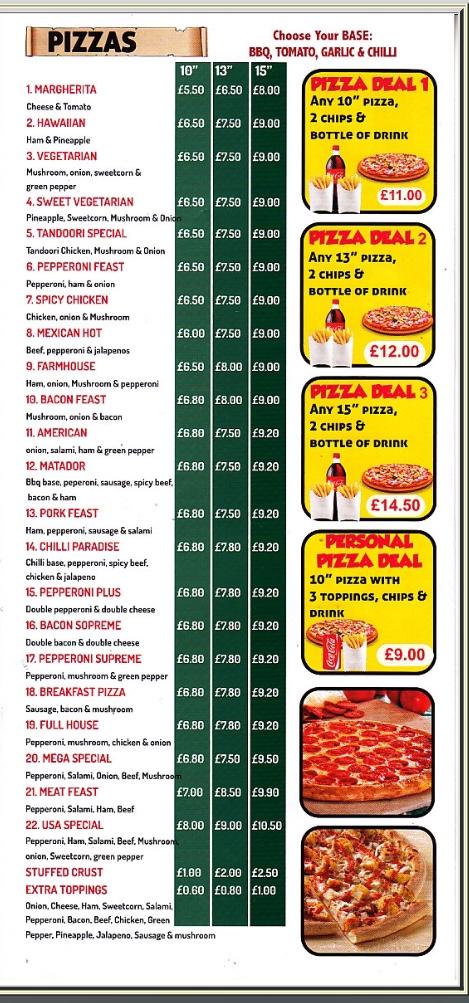 Menu at U.S.A. Fried Chicken fast food, Milford Haven