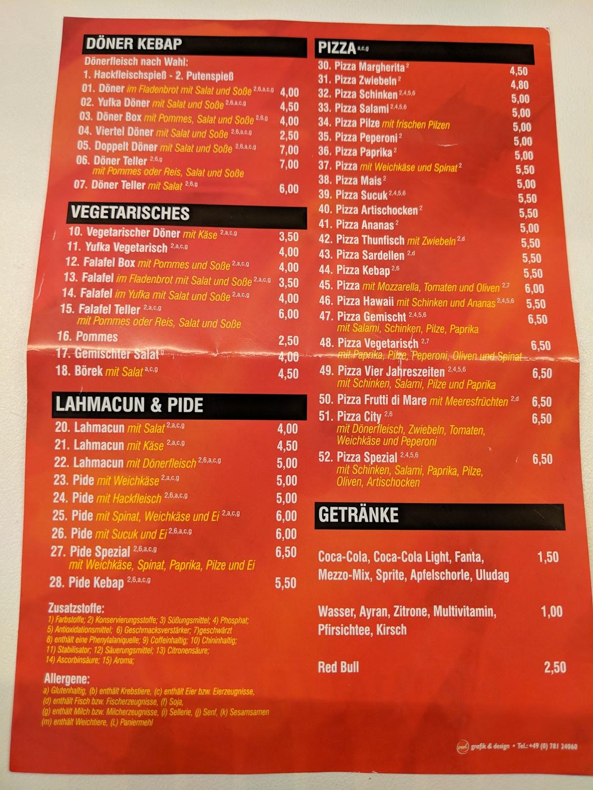 Speisekarte von City Döner restaurant, Ludwigsburg