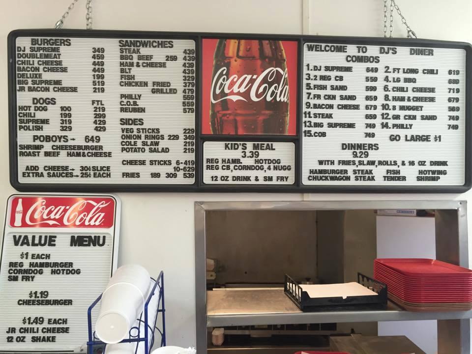 Menu at D J's Diner restaurant, Irvington