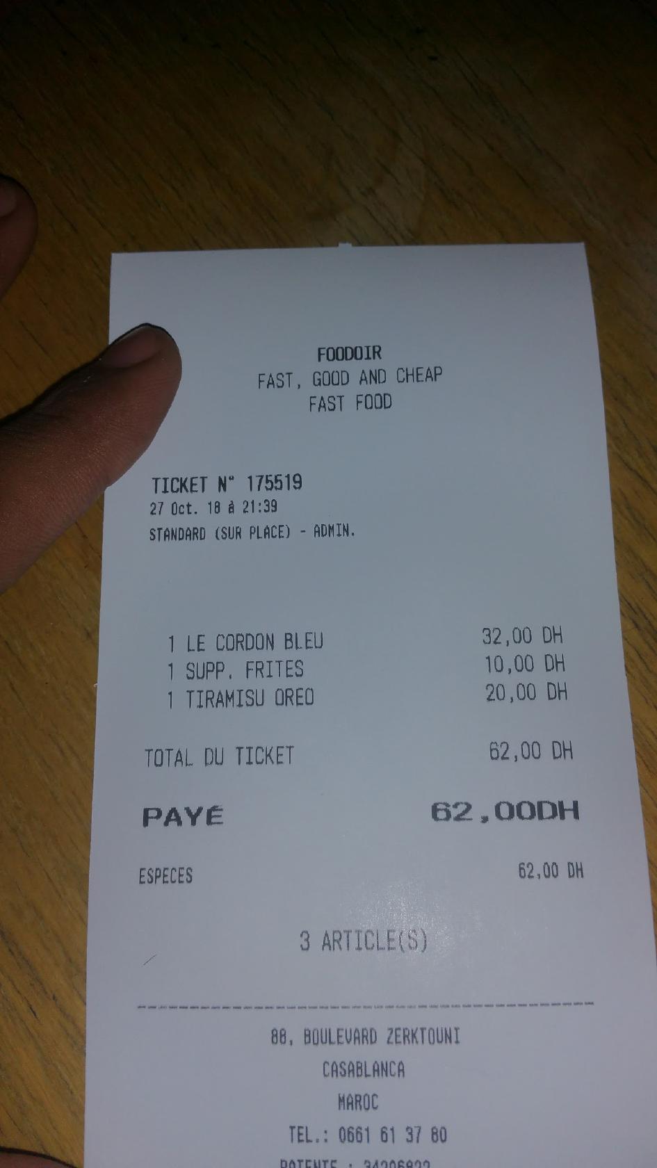 Menu at FOODOIR fast food, Casablanca