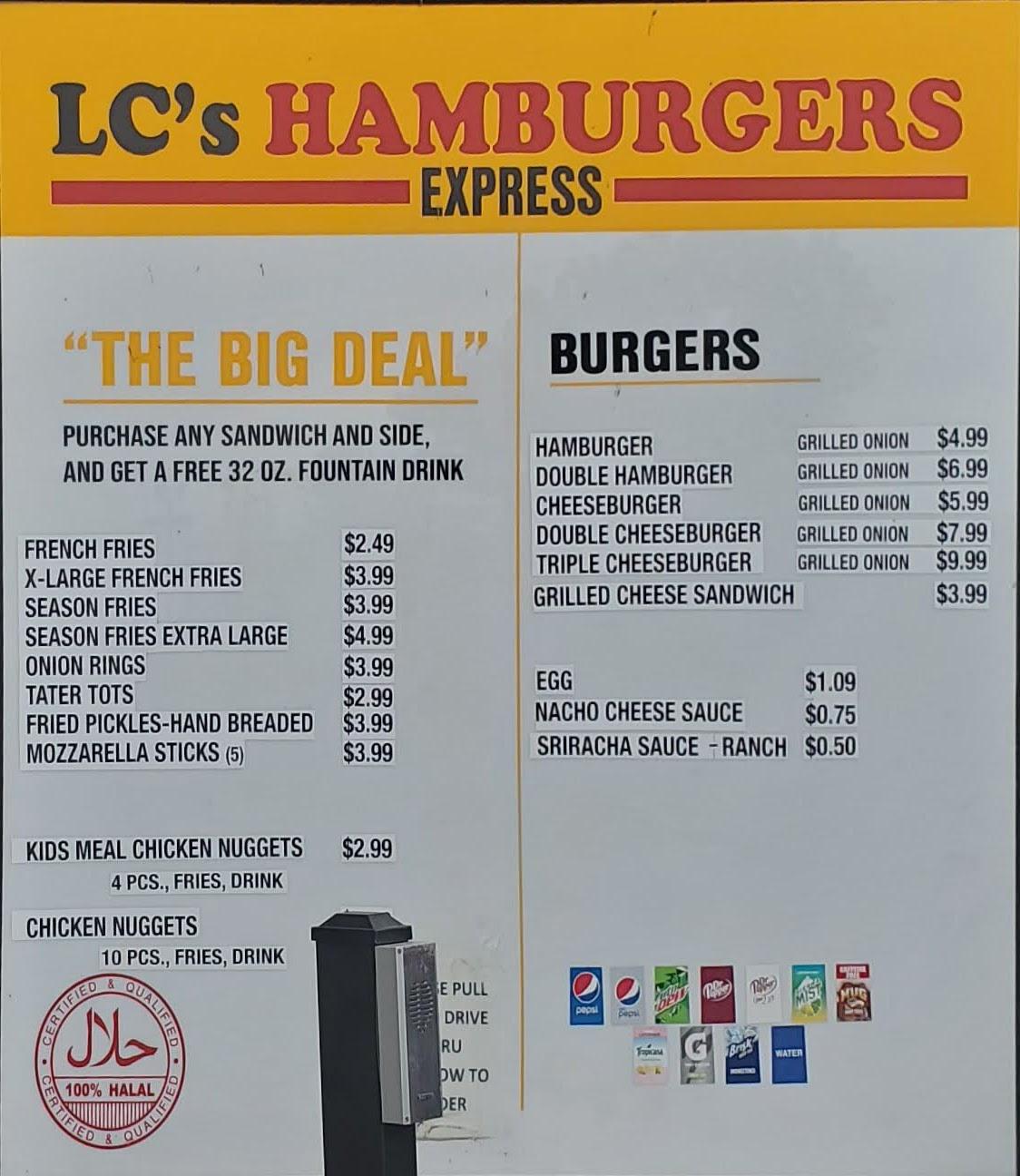 Menu at KC'S Hamburger Express restaurant, Kansas City